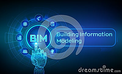 BIM. Building Information Modeling Technology Concept On Virtual Screen ...
