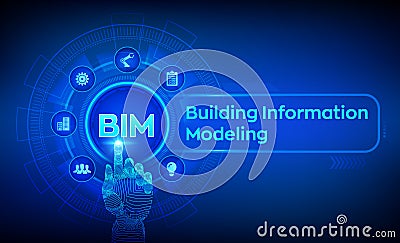 BIM. Building Information Modeling Technology Concept On Virtual Screen ...
