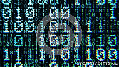 Binary Code Background, Flight through Changing Blue Digital Numbers ...