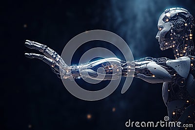 Biorobot With Outstretched Hand, Side View. Metal Composite Torso, Head ...