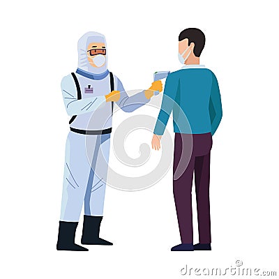 Biosafety Worker With Thermometer Laser And Man Cartoon Vector ...