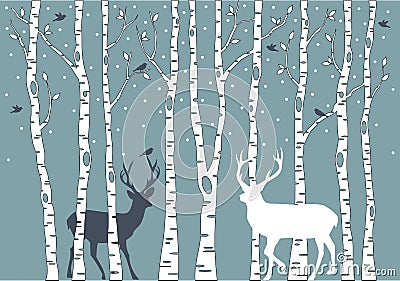 Birch Trees With Deer, Vector Background | CartoonDealer.com #26779310