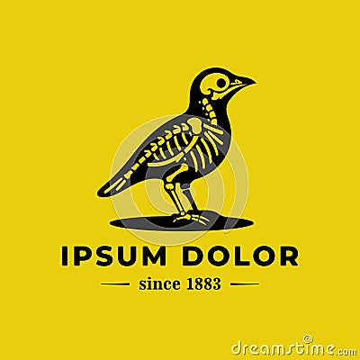Bird Skeleton In Black Silhouette On Yellow Background Vector ...