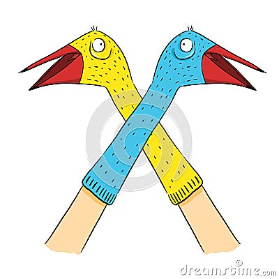 Sock Bird Puppets Illustration Isolated On White Background ...
