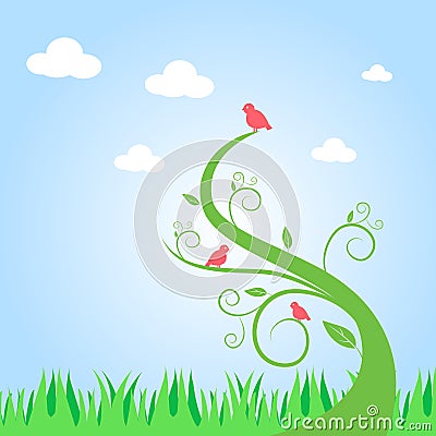 Birds And Tree Cartoon Vector | CartoonDealer.com #20217435