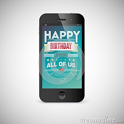 Birthday Greeting Card On Screen Of Mobile Phone Stock Illustration ...