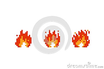 8 Bit Pixel Fire Flame Isolated On A White Background. Stock ...
