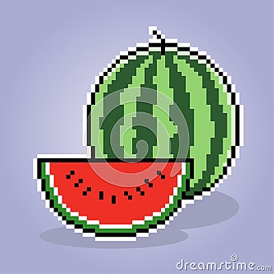 8 Bit Pixels Sliced And Whole Watermelon Cartoon Vector | CartoonDealer ...