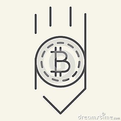 Bitcoin Down Arrow Thin Line Icon. Fall Bitcoin Vector Illustration Isolated On White ...