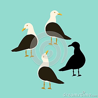 Black - Backed Gull Vector Illustration Flat Style Black Silhouette ...
