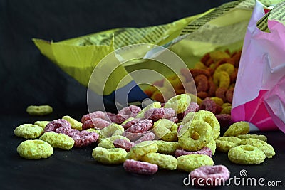 On A Black Background Are Multi-colored Cereal For Breakfast Royalty ...