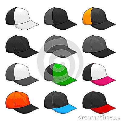Black Cap, Vector Variety Of Color Combinations Cap Template ...