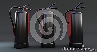 Black Fire Extinguishers Isolated On Dark Background. Stock Photography ...