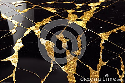 A Black And Gold Table With A Black Background And Gold Foiling On It's ...