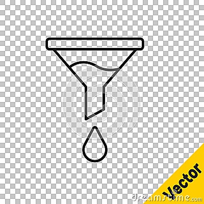 Black Line Funnel Or Filter Icon Isolated On Transparent Background ...