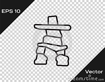 Black Line Inukshuk Icon Isolated On Transparent Background. Vector ...