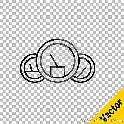 Black Line Speedometer Icon Isolated On Transparent Background. Vector ...