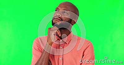 Black Man, Thinking and Search for Inspiration with Green Screen ...