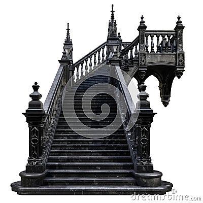 Black Marble Staircase With Ornate Railings And Gothic Architecture ...