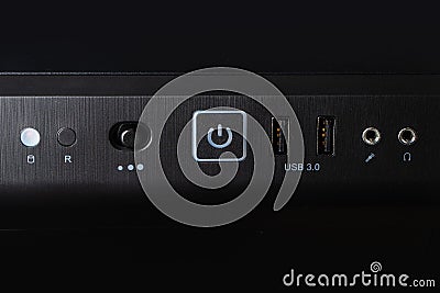 Black Pc Tower Case With Power Button Usb Connection Sockets Power And ...