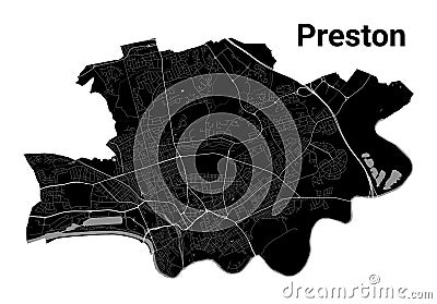 Black Preston City Map, Administrative Area Cartoon Vector ...
