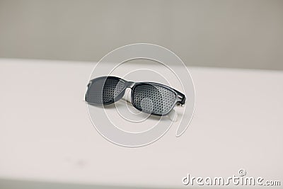 Black Punched Eyeglasses For Vision Training. Perforated Glasses ...