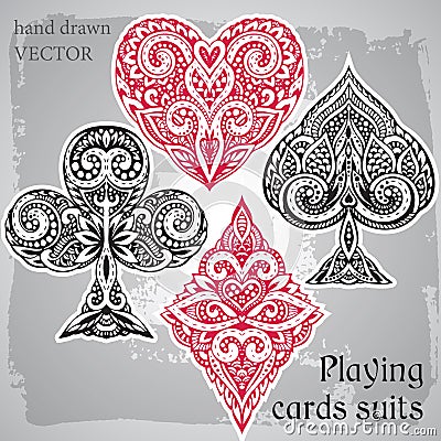 Black And Red Playing Card Suits Ornamental Cartoon Vector ...