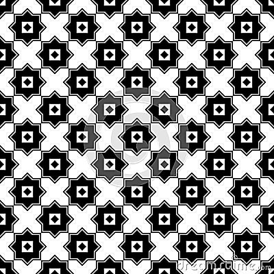 Black And White Geometric Arabic Square Shapes Seamless Pattern, Vector ...
