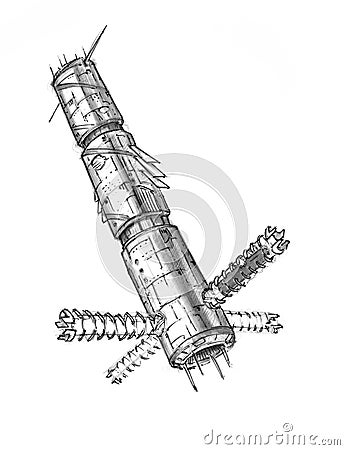 Ink Concept Art Drawing Of Futuristic Spacestation Or Space Station ...