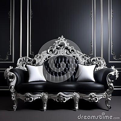 Minimal Rococo: Ornate Black Leather Sofa In A Whimsical Black And ...