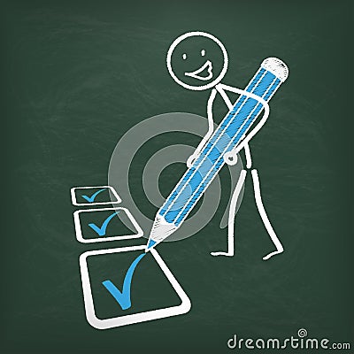 Blackboard Stickman Checklist Blue Pen Vector Illustration ...