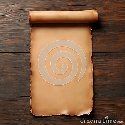 A Blank Antique Parchment Scroll Unrolled On A Wooden Table Stock ...