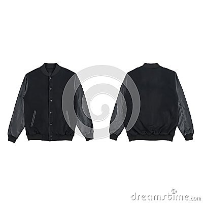 Black Varsity Jacket Front And Back View Isolated On White Background ...