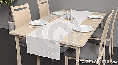 Blank White Table Runner And Dishes Mockup Crop, Interior Background ...