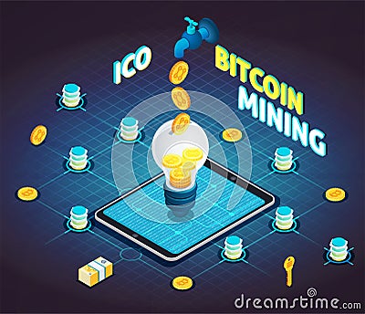 Block Chain Cryptocurrency Isometric Flowchart Cartoon Vector ...