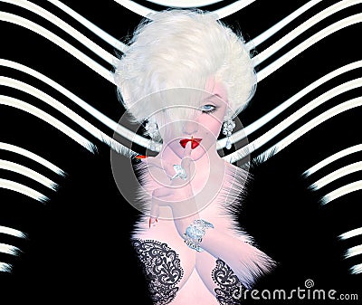 Blonde Bombshell On A Black And White Wavy Background. Stock ...