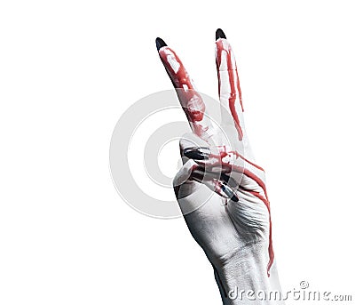 Blood Hand With Gesture Peace Sign Stock Photo - Image: 44016165