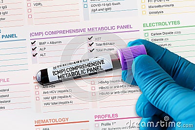 Blood Tube Test With Requisition Form For CMP Comprehensive Metabolic ...