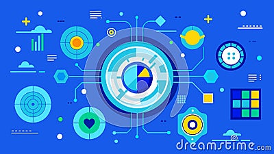 Blue Background With Various Shapes And Icons. These Shapes Represent ...