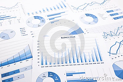 Blue Business Charts, Graphs, Reports And Paperwork Stock Photo - Image ...