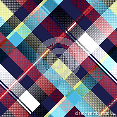 Blue Check Pixel Fabric Texture Seamless Pattern Vector Illustration ...