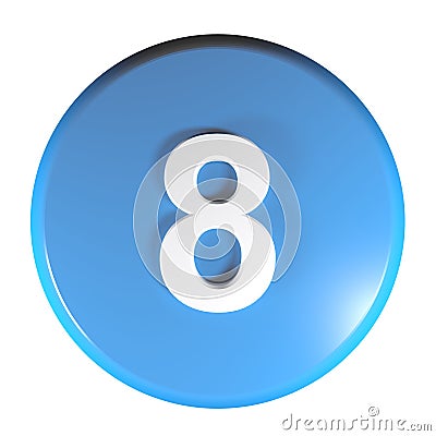 Number 8 Blue Circle Push Button - 3D Rendering Illustration ...