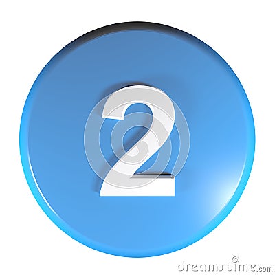 Number 2 Blue Circle Push Button - 3D Rendering Illustration ...
