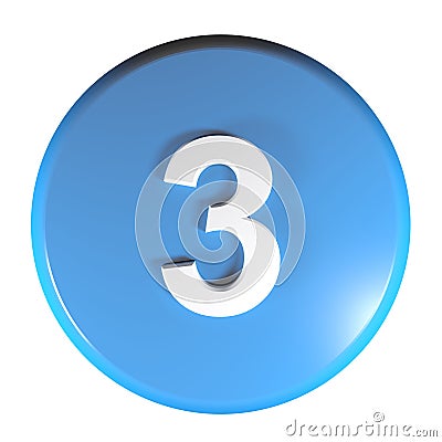Number 3 Blue Circle Push Button - 3D Rendering Illustration ...