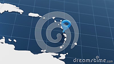 Blue Dominica 3d Map With Pointer Pin Surrounded With Other Countries ...