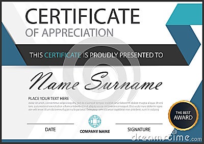 Blue Elegance Horizontal Certificate With Vector Illustration ,white Frame Certificate Template ...