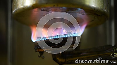 Blue Fire Frame on Cooking Pot on Used Gas Oven in Kitchen for Safety ...