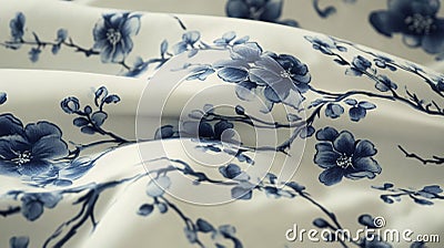 Blue Floral Fabric Texture With Cream Background Royalty-Free Stock ...