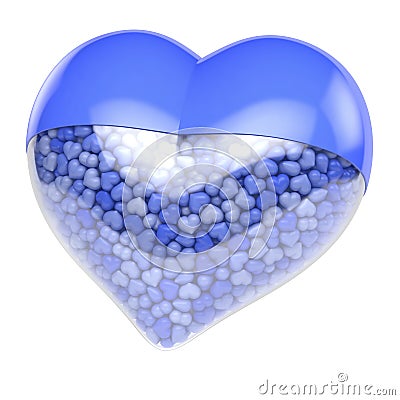 Blue Heart Shaped Pill, Capsule Filled With Small Tiny Hearts As ...