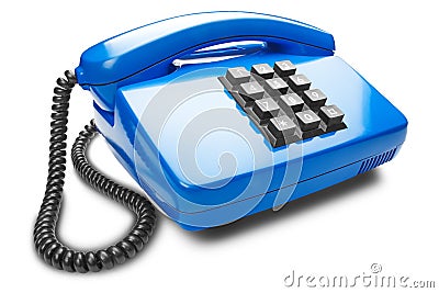 Blue Landline Phone On Isolated White Background With Shadow Royalty ...